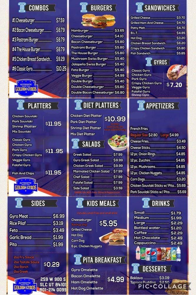 Menu at Golden Gyros restaurant, Salt Lake City