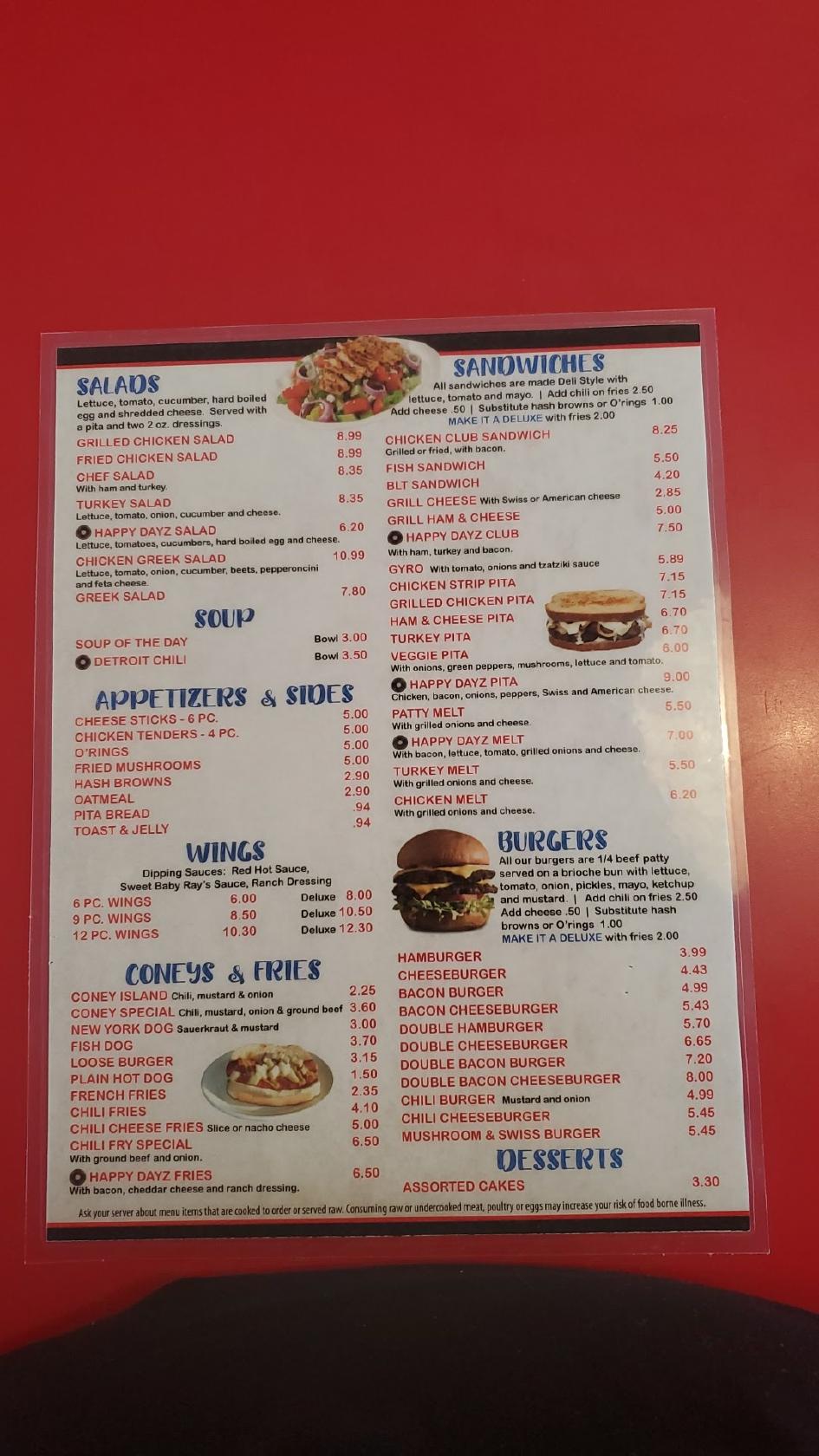 Menu at Happy Dayz The Remix restaurant, Webberville