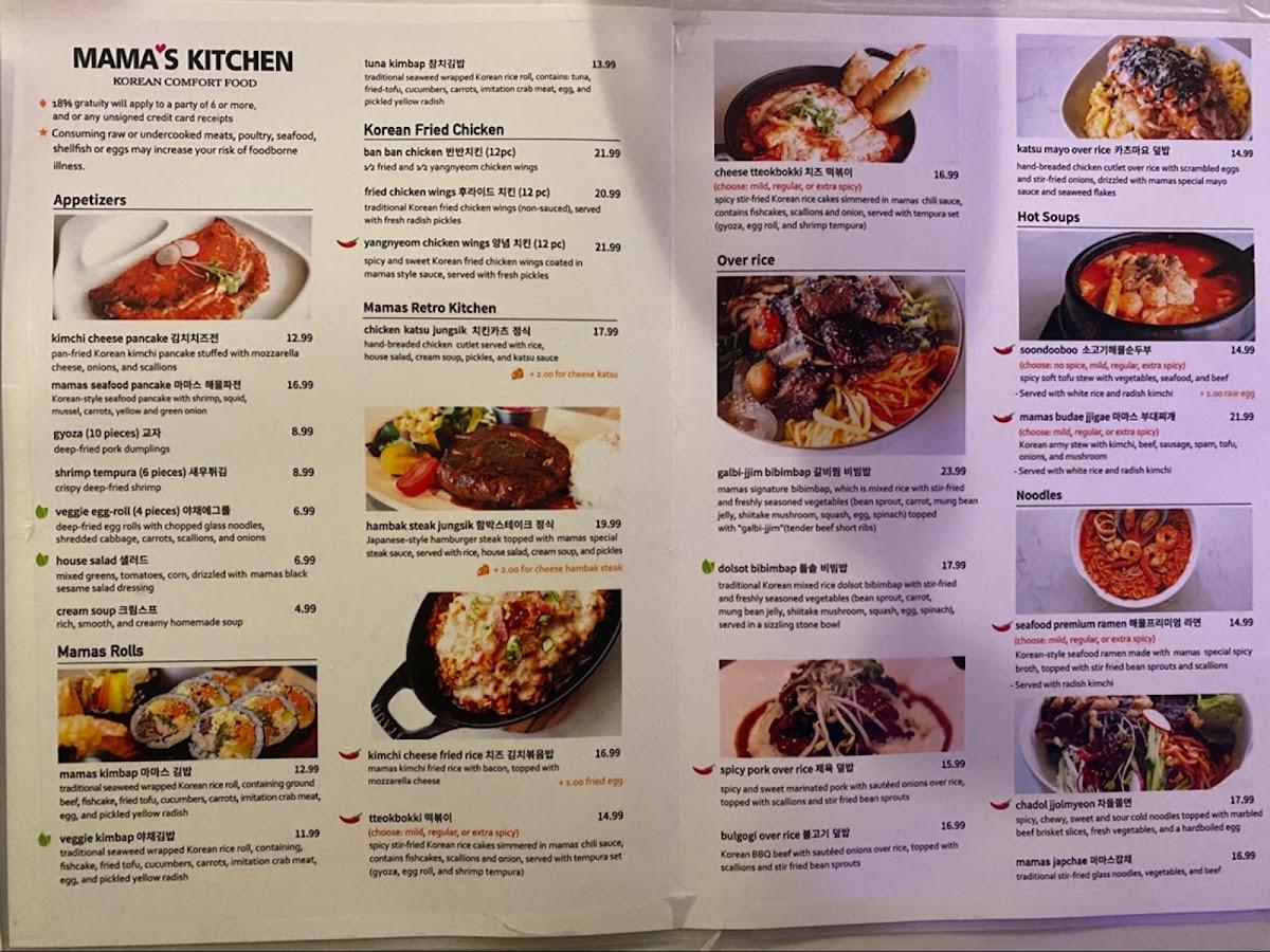 Menu at Mama’s Kitchen restaurant, Bellevue
