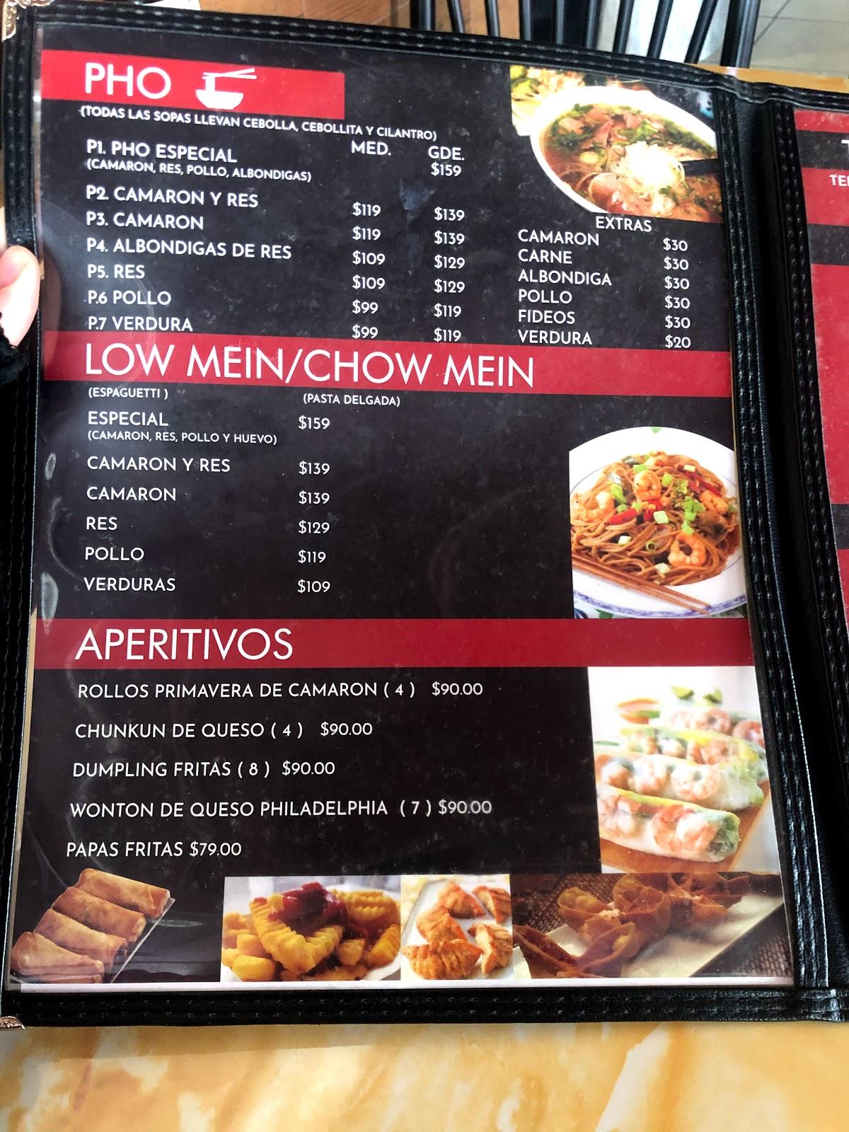 Carta del restaurante Phở 999 TJ, Tijuana