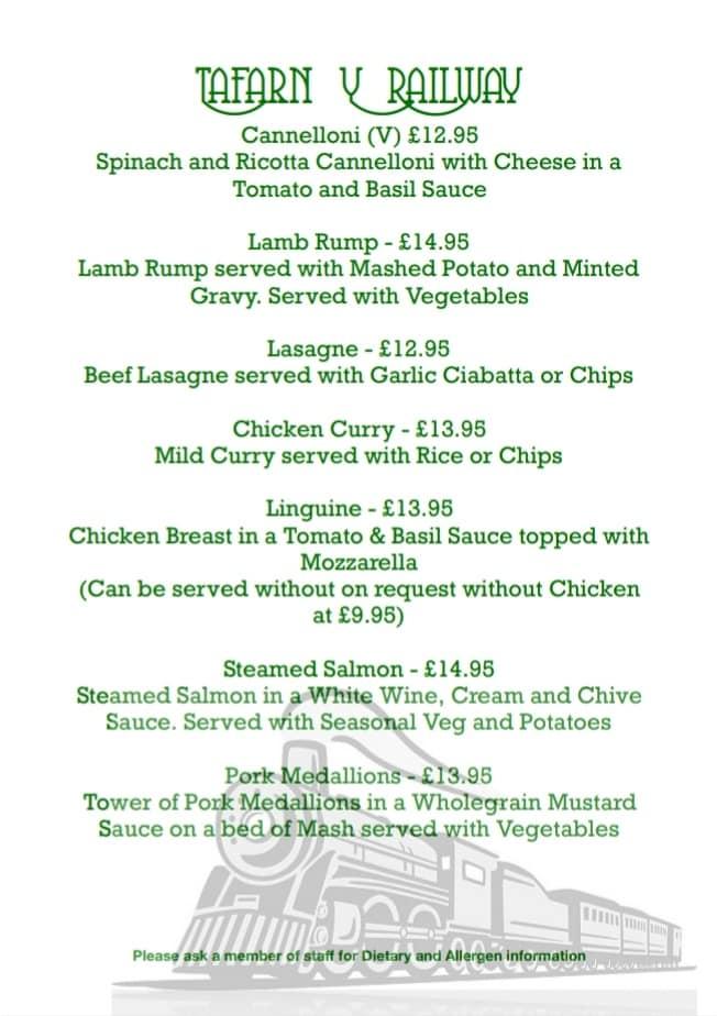 Menu at Railway Hotel pub & bar, Nantgaredig, B4310
