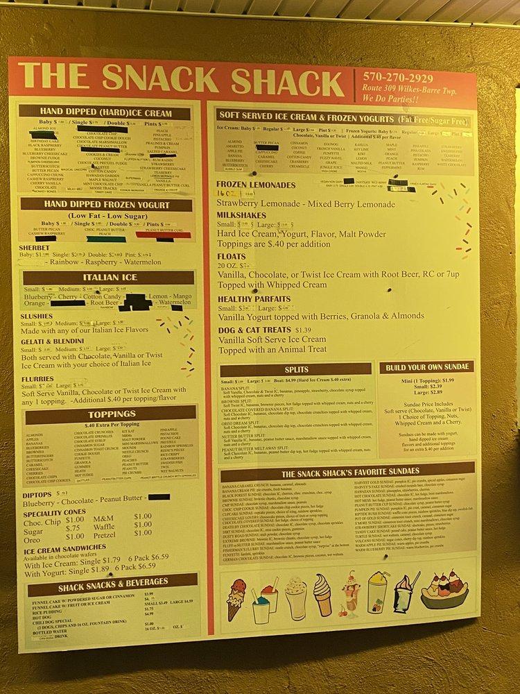 Menu at Snack Shack desserts, Wilkes-Barre Township