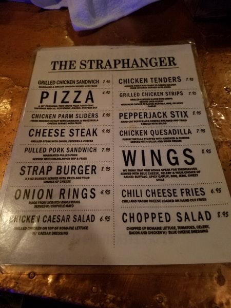 Menu at The Straphanger Saloon pub & bar, Hackensack