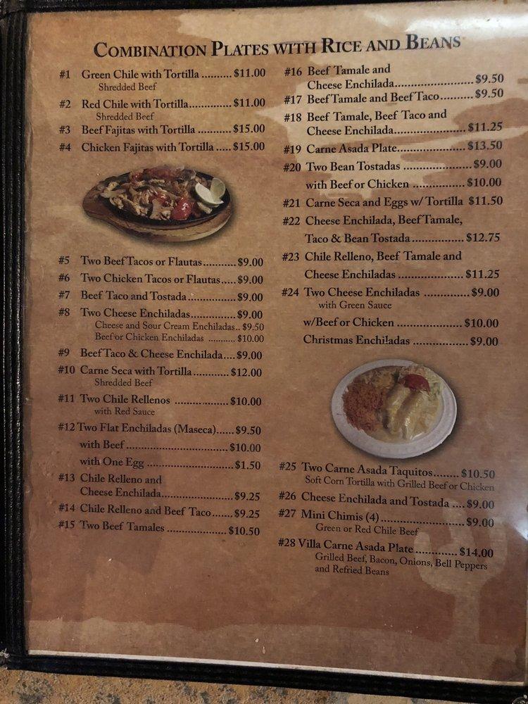 Menu at Villa Mexican Food restaurant, Tucson