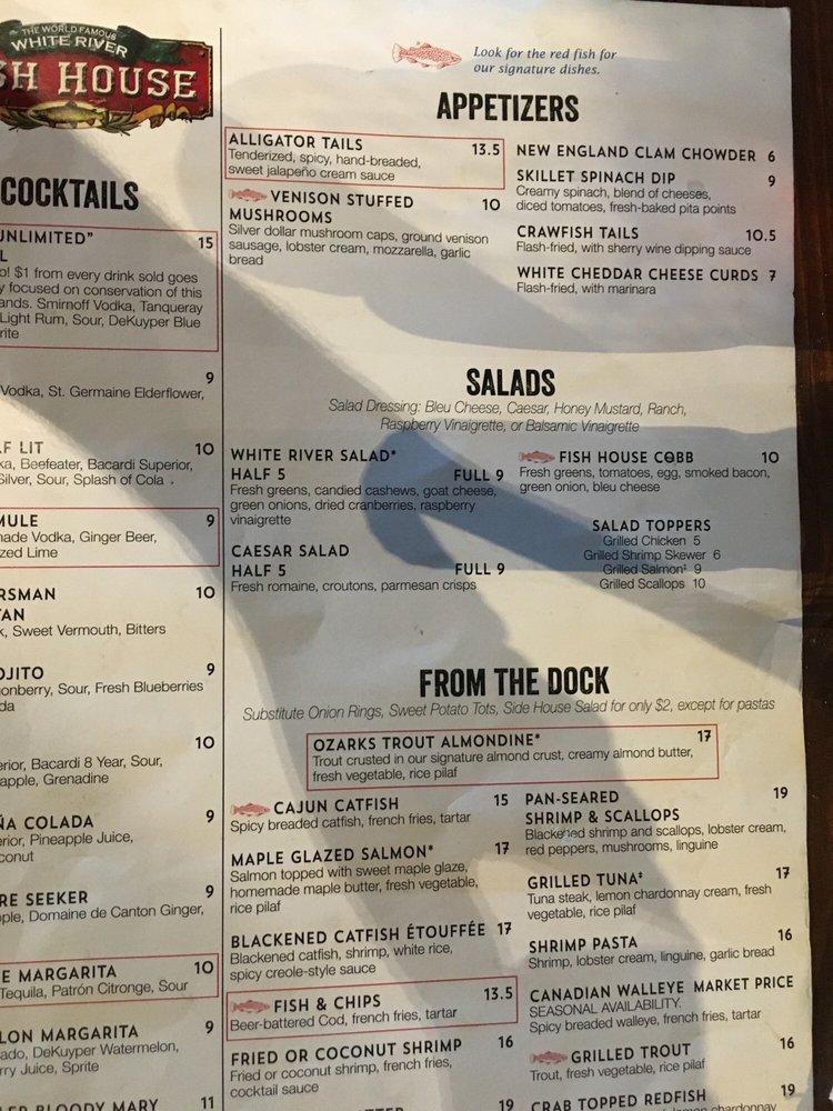 Menu at White River Fish House restaurant, Branson