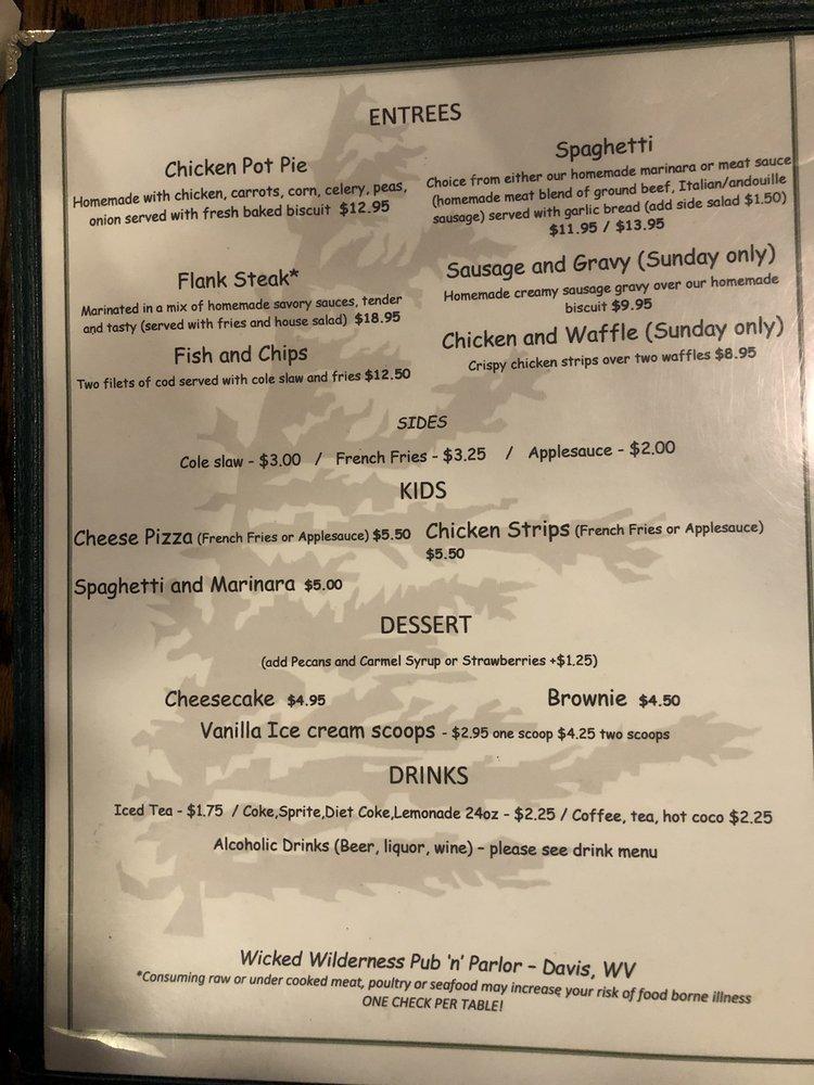Menu at Wicked Wilderness Pub, Davis