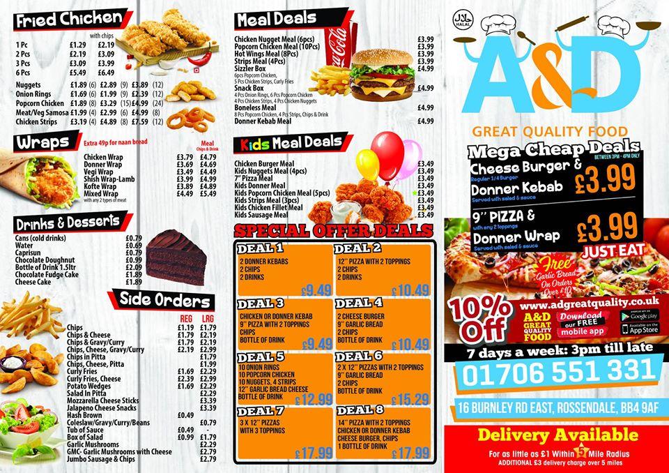 Menu at A & D Great Quality Food restaurant, Waterfoot