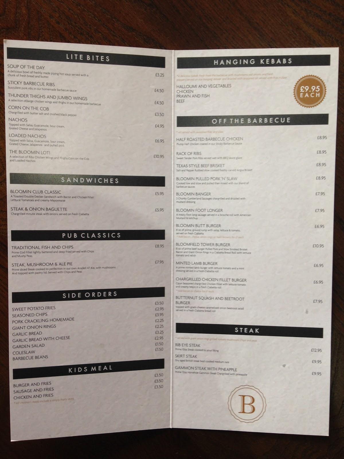 Menu at Bloomfield Brewhouse pub & bar, Blackpool, 47 Ansdell Rd