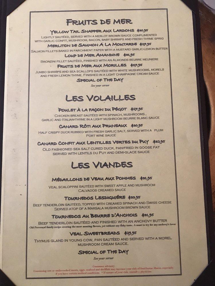 Menu at Escargot 41 restaurant, Naples