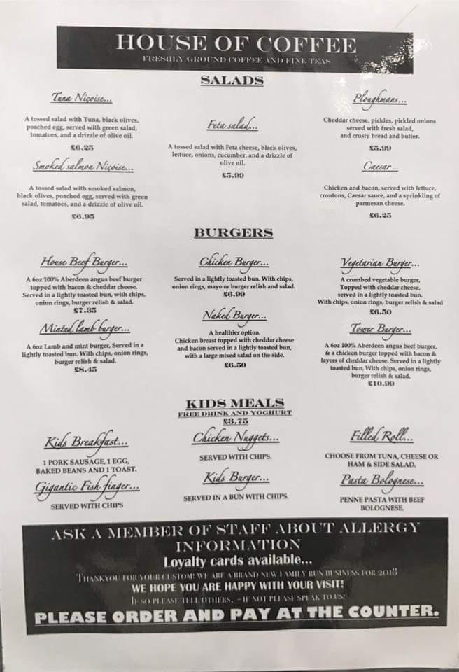 Menu at House Of Coffee - Ingoldmells cafe, Ingoldmells