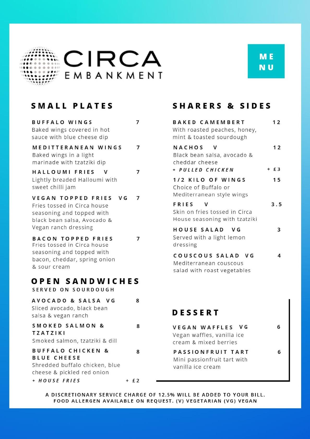 Menu at Hungerford House pub & bar, London