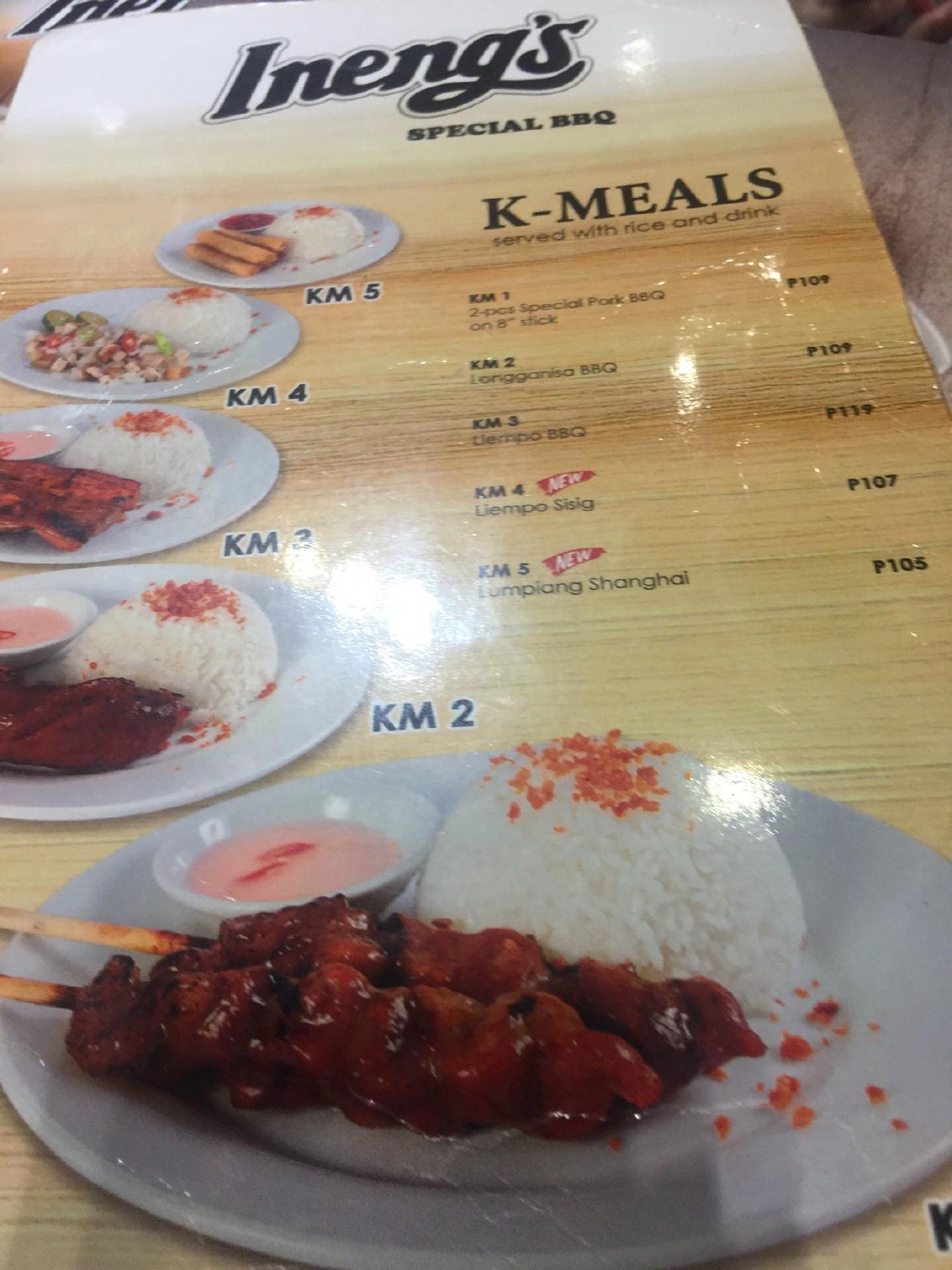 Menu at Ineng's Special Barbecue, Makati, Dela Rosa Street