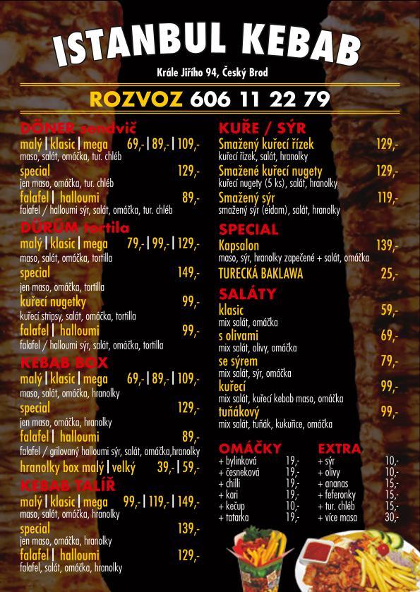 Menu at Český Brod Kebab restaurant, Český Brod