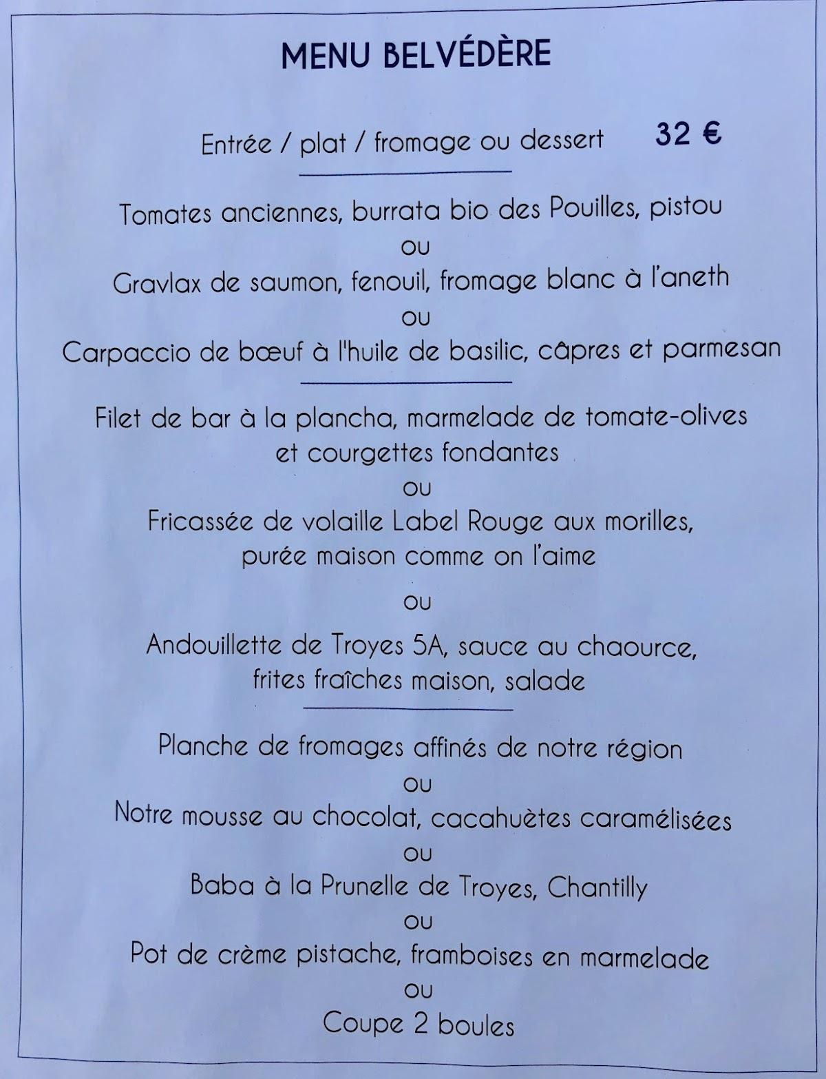 Menu au Le Belvédère restaurant, Mesnil-Saint-Père