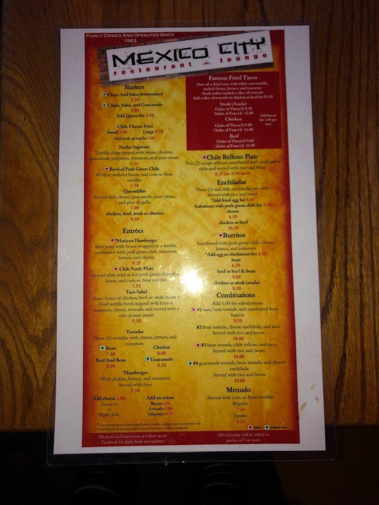 Menu at Mexico City Restaurant & Lounge, Denver