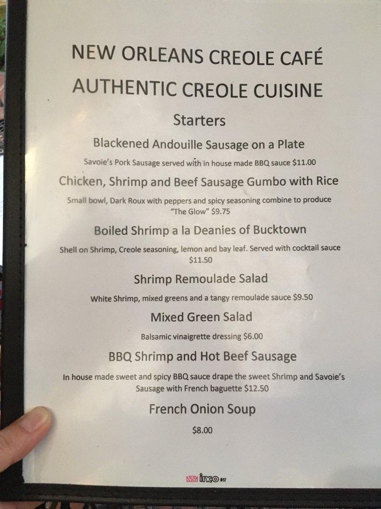 Menu at New Orleans Creole Cafe, San Diego