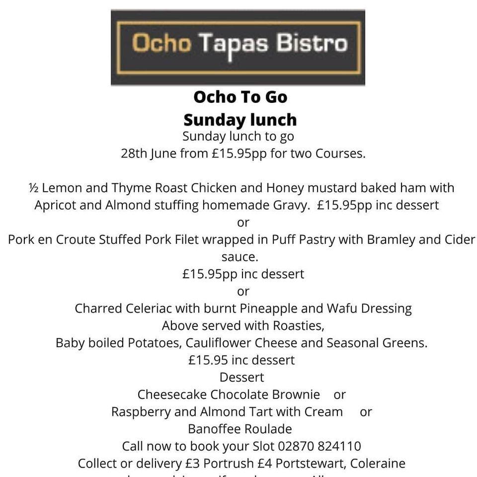 Menu at Ocho Bistro pub & bar, Portrush