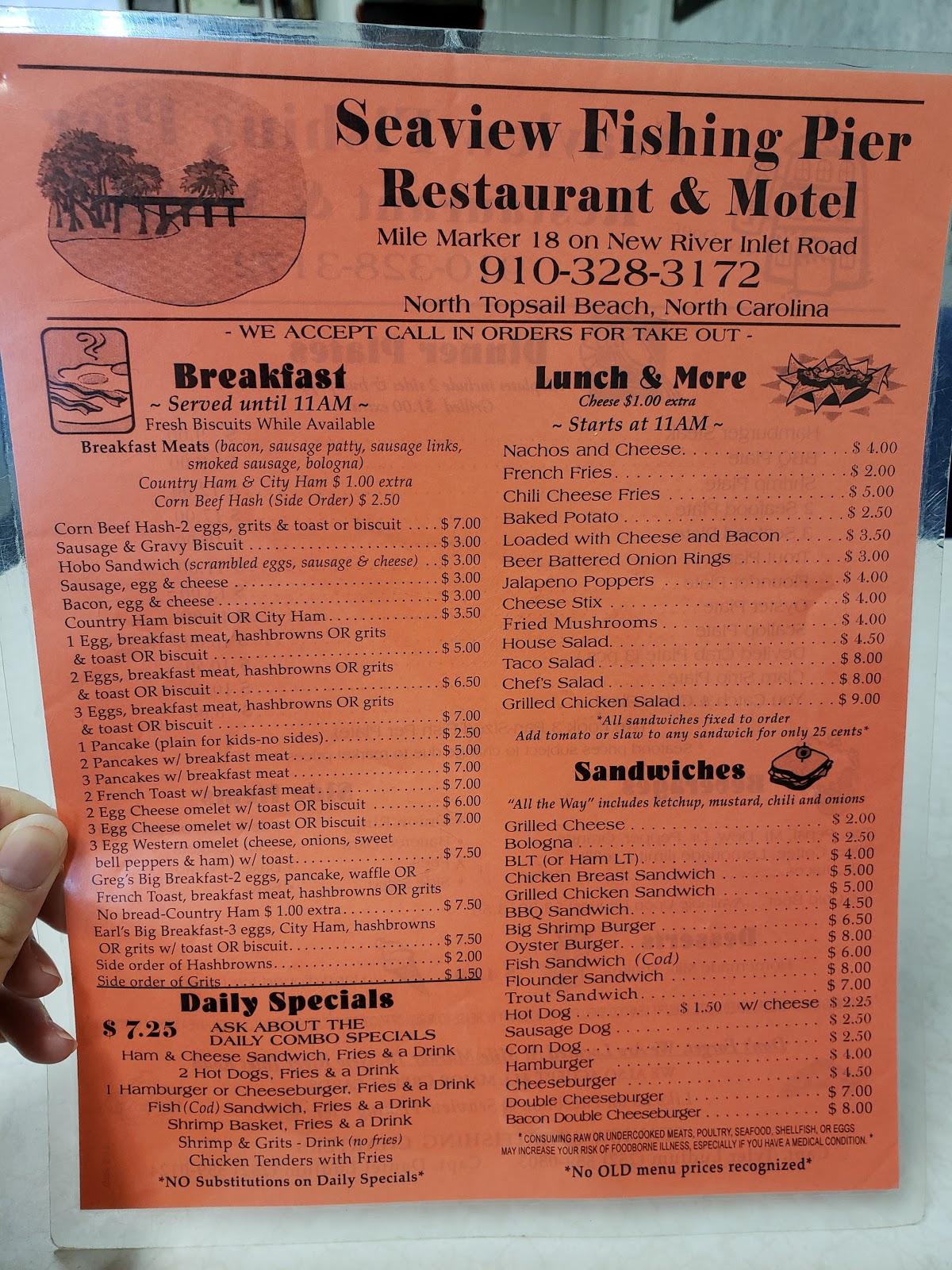 Menu at Seaview Pier Restaurant, North Topsail Beach
