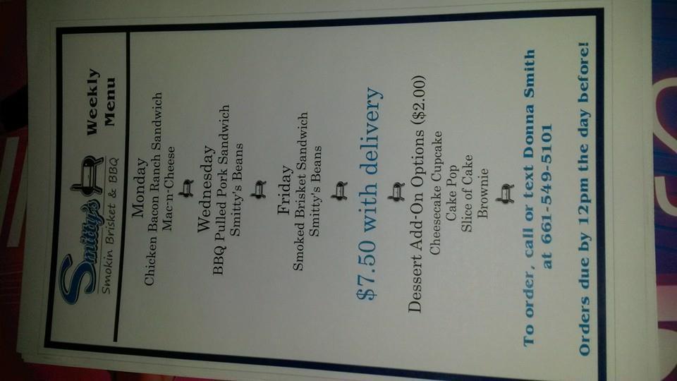 Menu at Smitty's Smokin BBQ & Brisket, Bakersfield