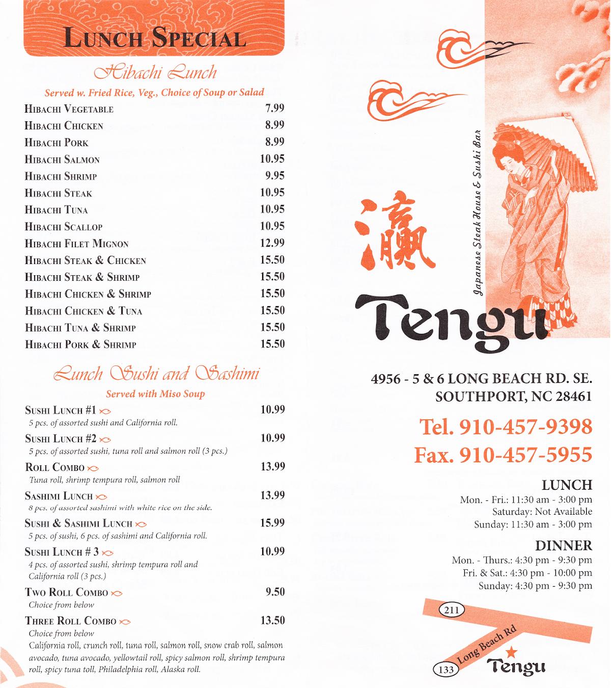 Menu at Tengu Japanese Steakhouse, Southport