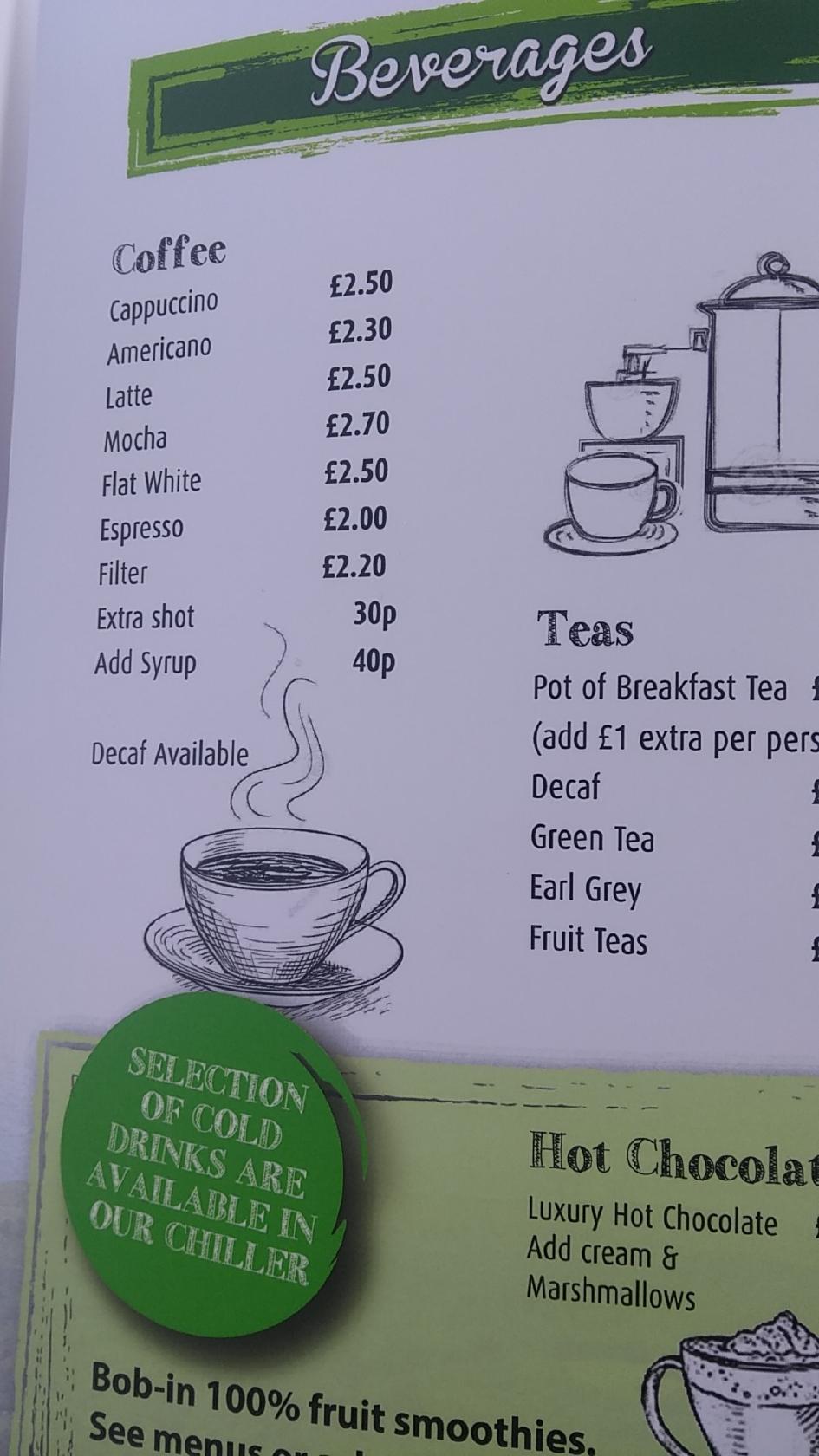 Menu at The Bob-In Café cafe, Arnside