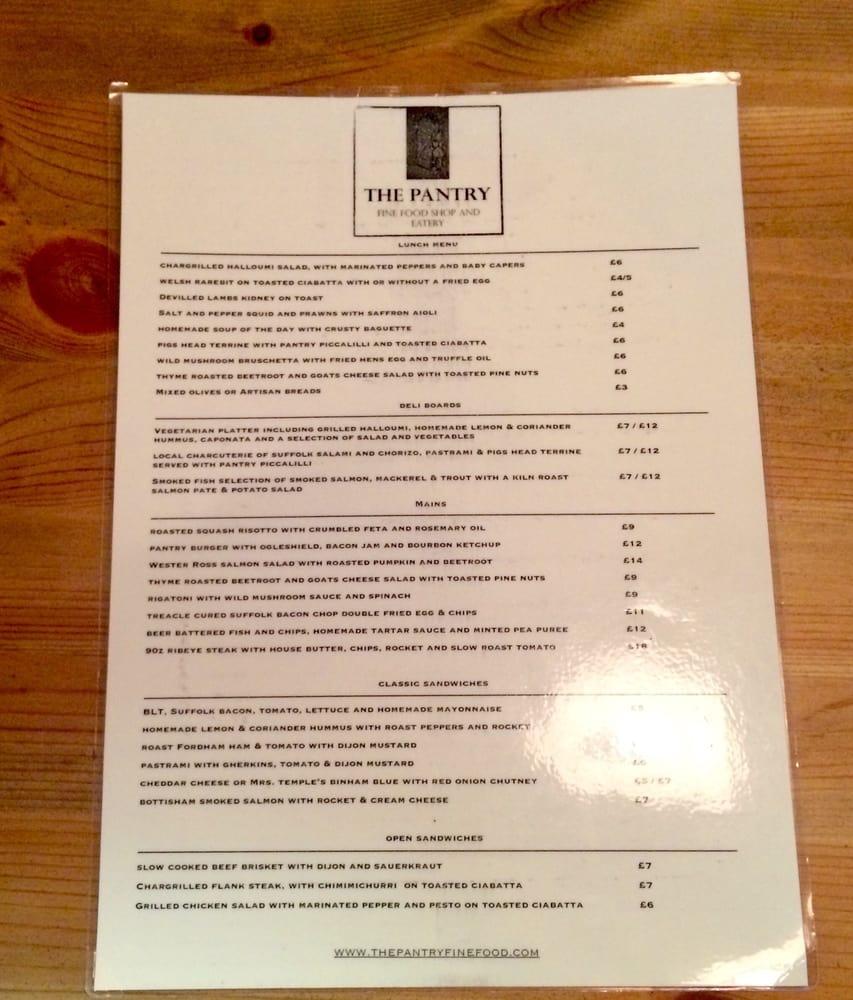 Menu at The Pantry Fine Foods restaurant, Newmarket