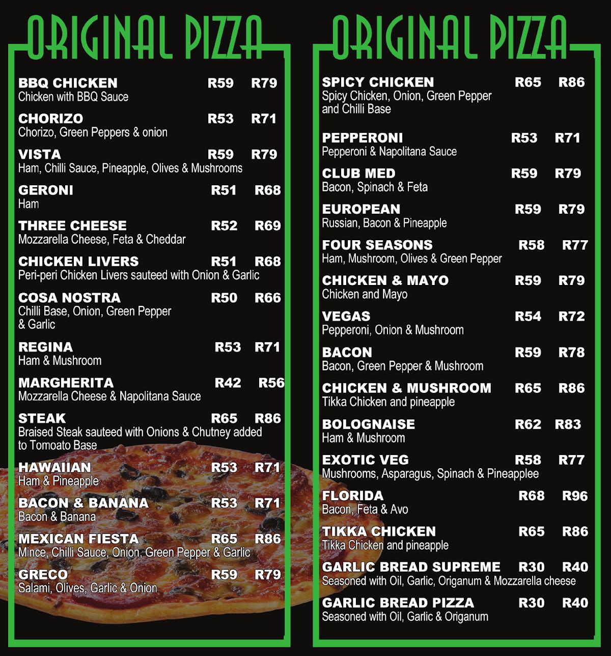 Menu at The Pizza Shack (Yellowwood Park) pizzeria, Durban