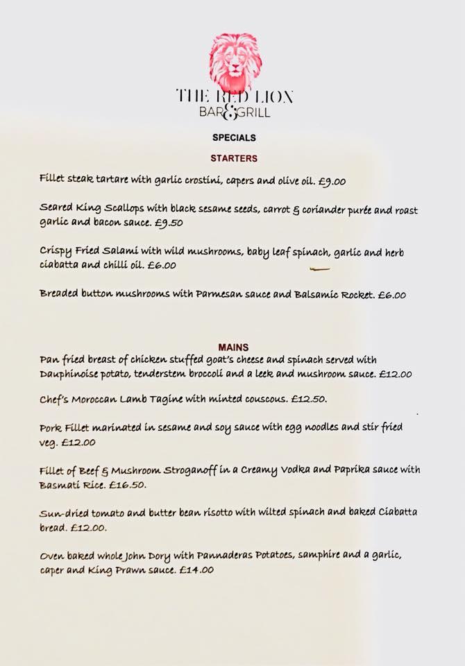 Menu at The Red Lion Myddle pub & bar, Baschurch, Myddle