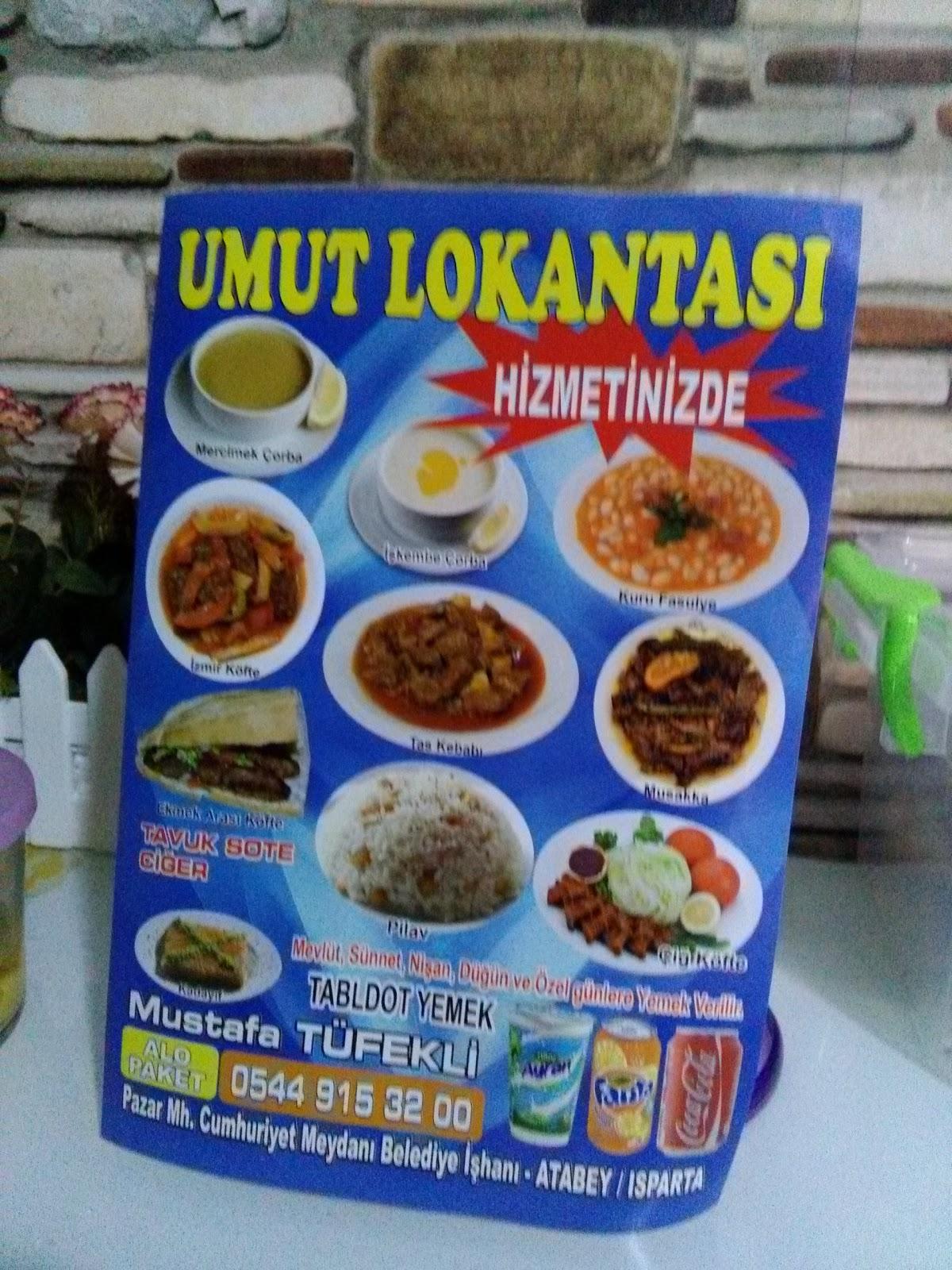 Menu at Umut Lokantası, Atabey