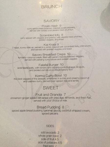 Menu at Veg Café & Bar, Sacramento