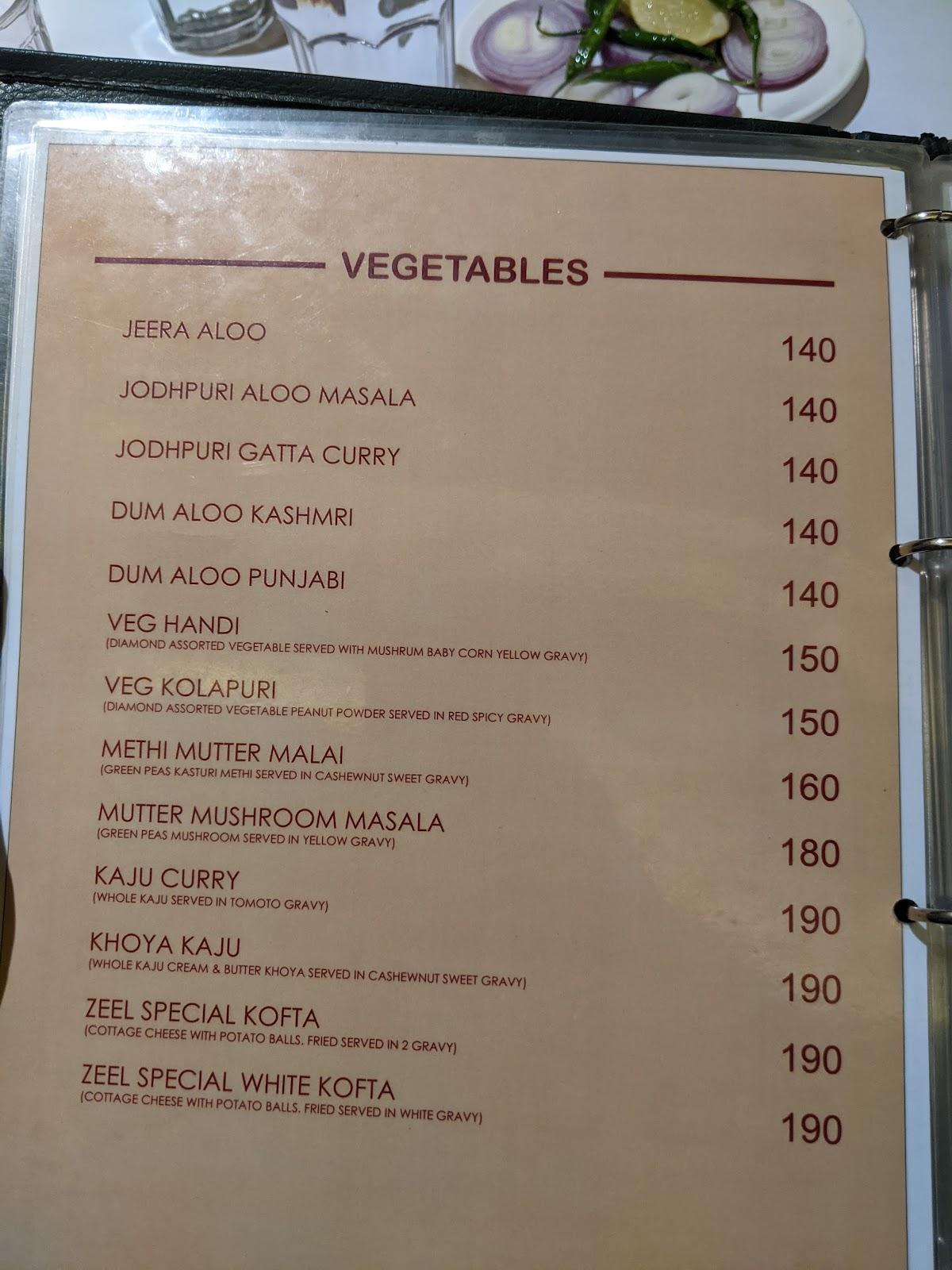 Menu at Zeel Restaurant (zeel club), Sagwara