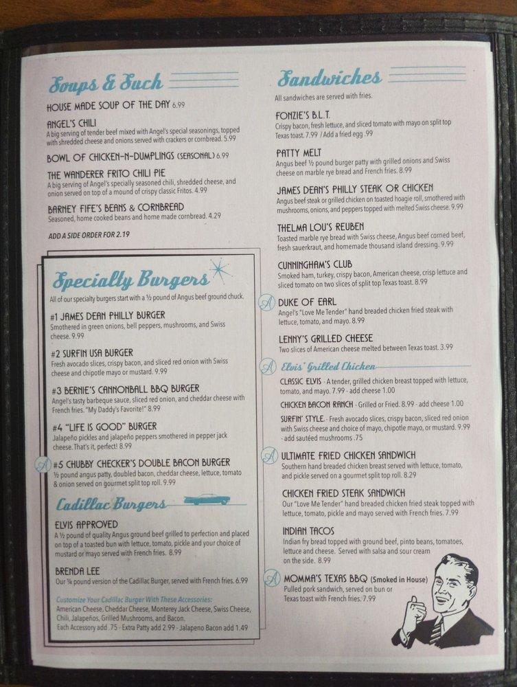 Menu at Angel's Diner steakhouse, McAlester, S George Nigh Expy