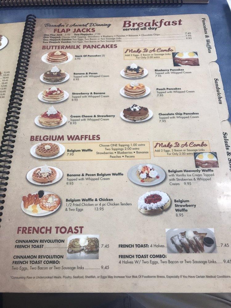Menu at Brandon's Diner restaurant, Riverside, Indiana Ave