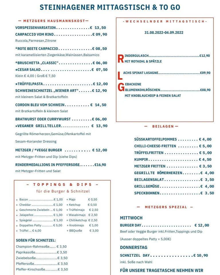 Speisekarte von Mann & Metzger steakhaus, Steinhagen