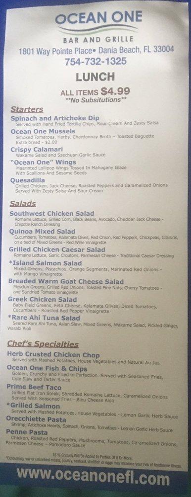 Menu at Ocean One Bar & Grille, Dania Beach