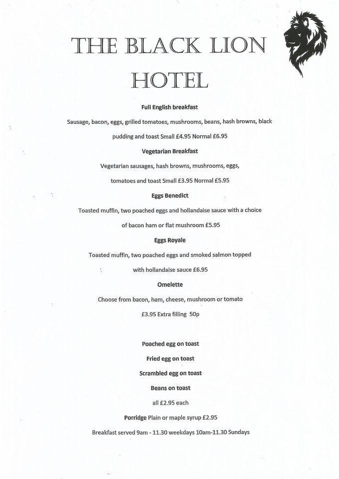 Menu at The Black Lion Hotel pub & bar, Ellesmere