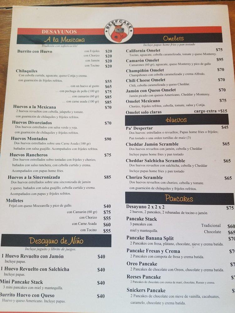 Menu at beefcake restaurant, Rosarito