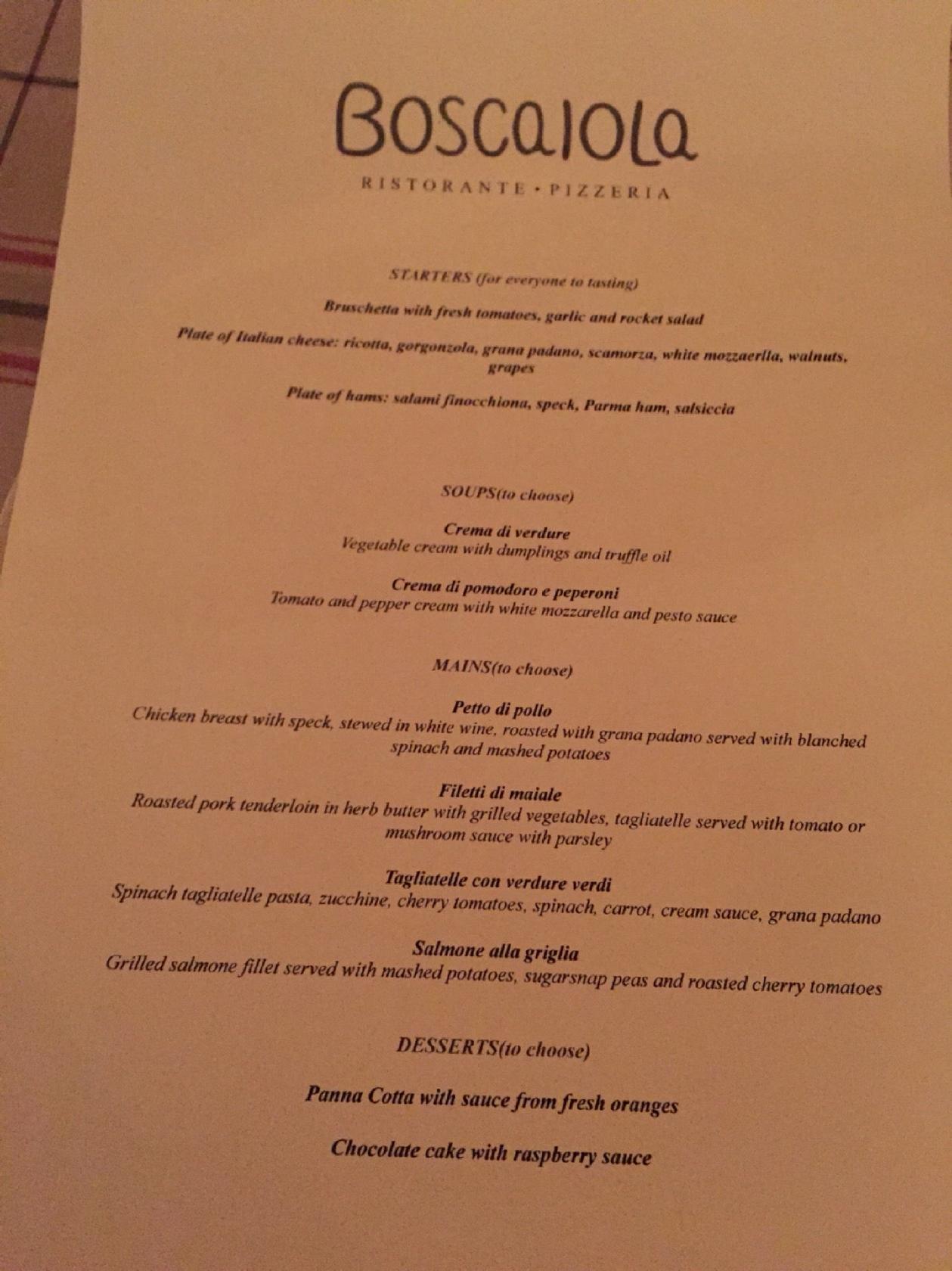 Menu at Botanica Cafe, Kraków