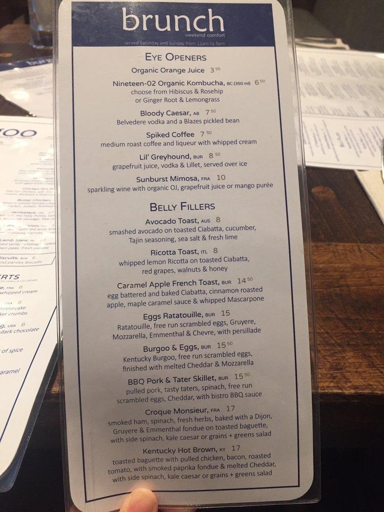 Menu at Burgoo pub & bar, Vancouver, 101-1100 Burrard St