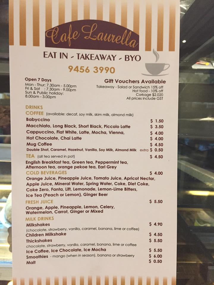 Menu at Cafe Laurella, Berowra Heights