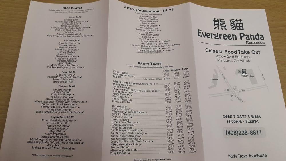 Menu at Evergreen Panda Restaurant, San Jose