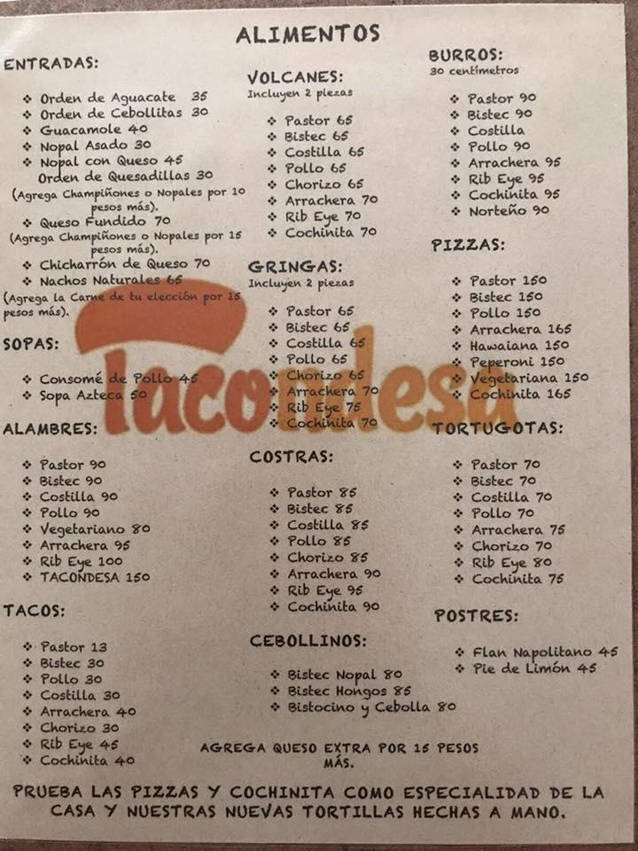 Menu at EL HABANERO TORTAS Y TACOS restaurant, Mexico City