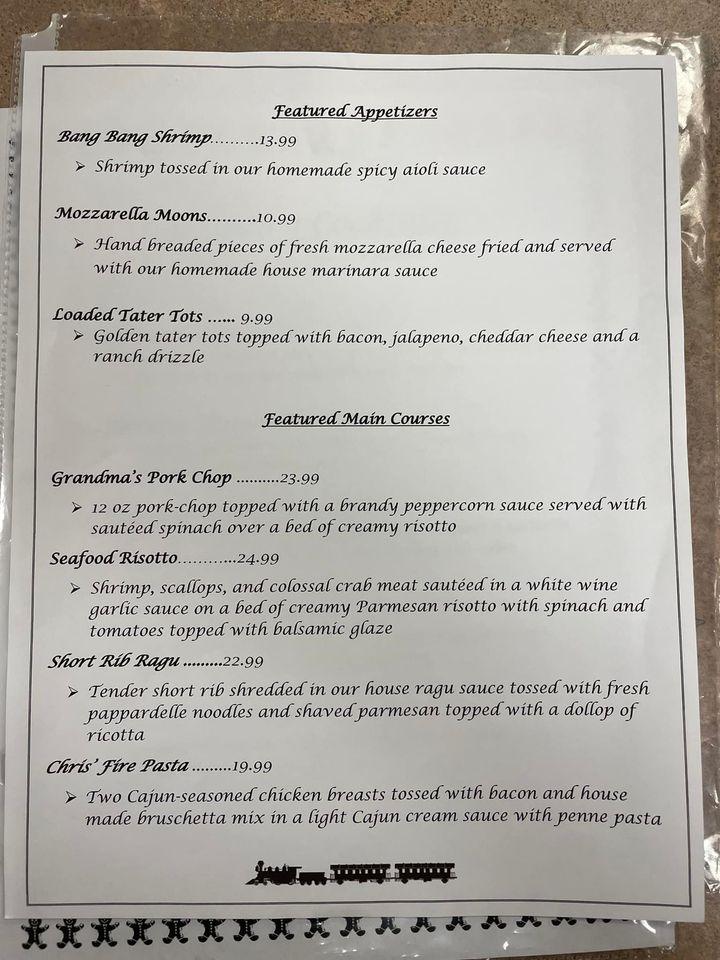 Menu at Moccia's Train Stop pizzeria, Schwenksville