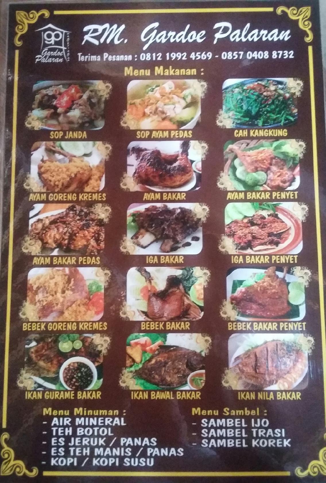Menu at RM Gardoe Palaran restaurant, Bekasi Regency