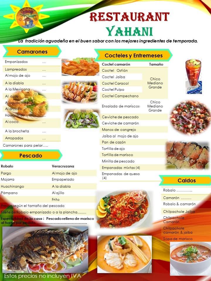 Carta de Restaurant yahani, Isla Aguada