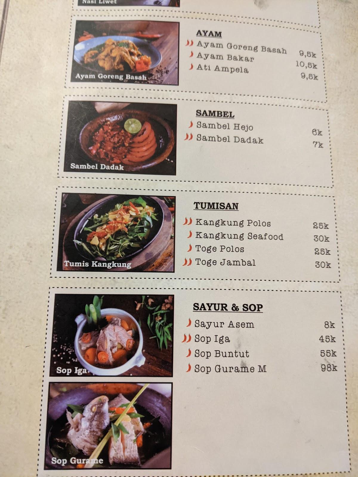 Menu at SHSD Sambel Hejo Sambel Dadak Cempaka Putih restaurant, Jakarta ...