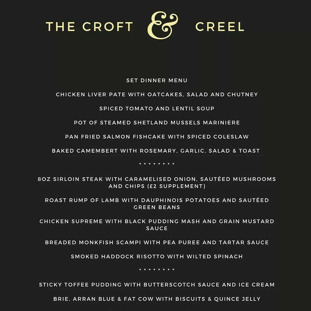 Menu at The Croft & Creel restaurant, Falkirk