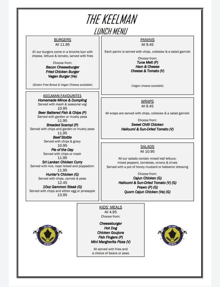 Menu at The Keelman pub & bar, Newcastle upon Tyne, Grange Road