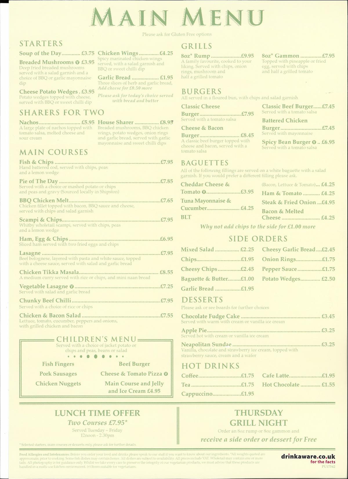 Menu at The Lazy Pug pub & bar, Shipston-on-Stour