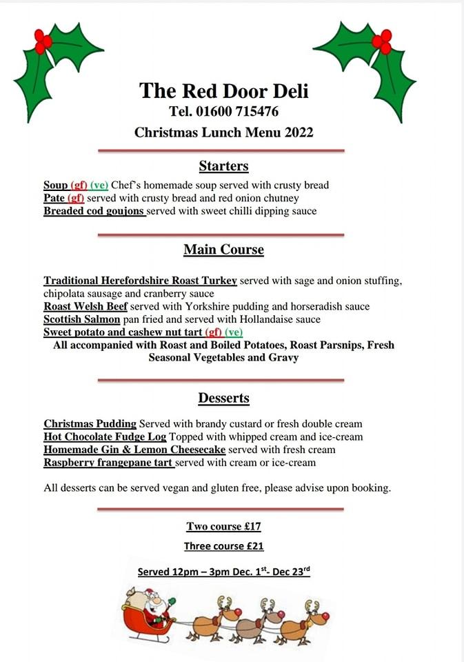 Menu at The Red Door Deli & Diner cafe, Monmouth, Millbrook Garden Centre